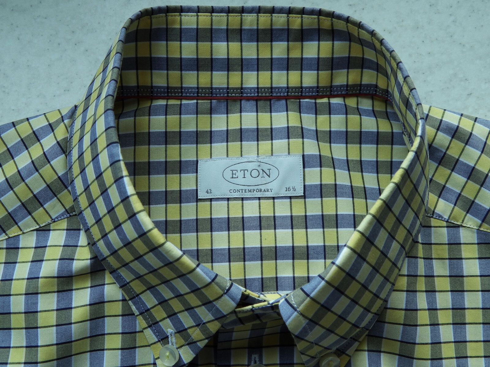 ETON Contemporary Grey Yellow White Check Shirt Size 42 / 16.5 | eBay