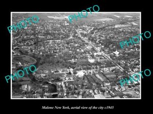 OLD POSTCARD SIZE PHOTO OF MALONE NEW YORK AERIAL VIEW OF THE TOWN ...