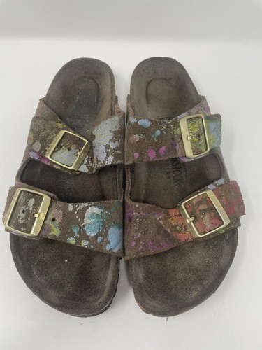 BIRKENSTOCK ARIZONA Flower Crush Mocca Suede Sandals 39/8-8.5 Us Womens ...