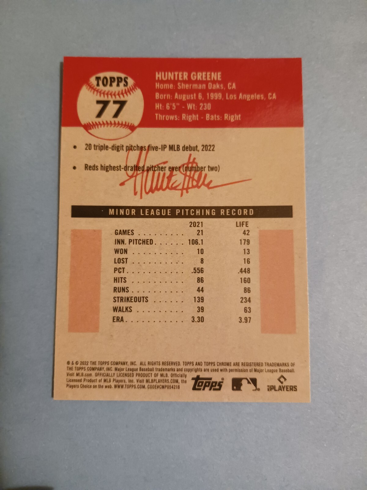 Hunter Greene Rc 2022 Topps Chrome Platinum Anniversary RC #77 ...