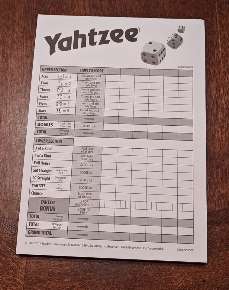 NEW Hasbro Gaming 06100 Yahtzee Game Score Pads 80 Sheets 630509329083 ...