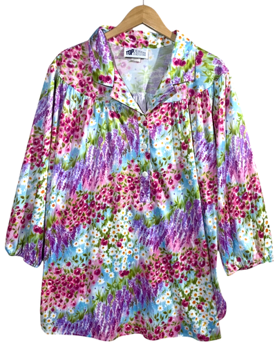 Vtg 80s Shirt Top Notch Women Plus 24W Tunic Knit Floral Pastel ...