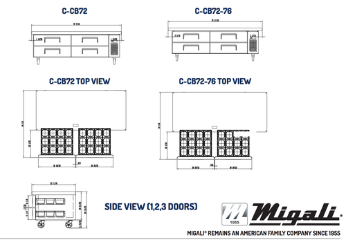 Migali C-CB52-60-HC Refrigerated Chef Base - 2 Drawers - 18 Pans - 60 ...