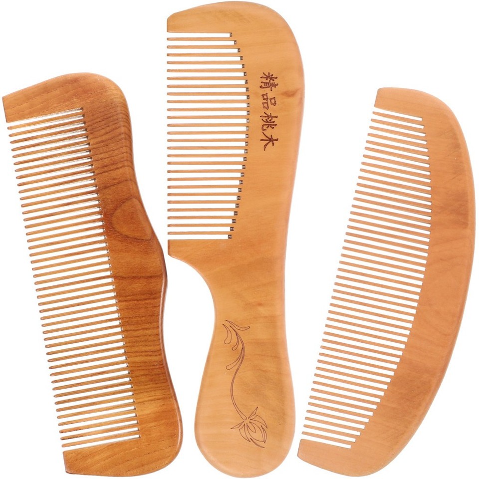 3 Pcs Wooden Hair Combs Natural Peach Wood Comb Anti Static Scalp ...