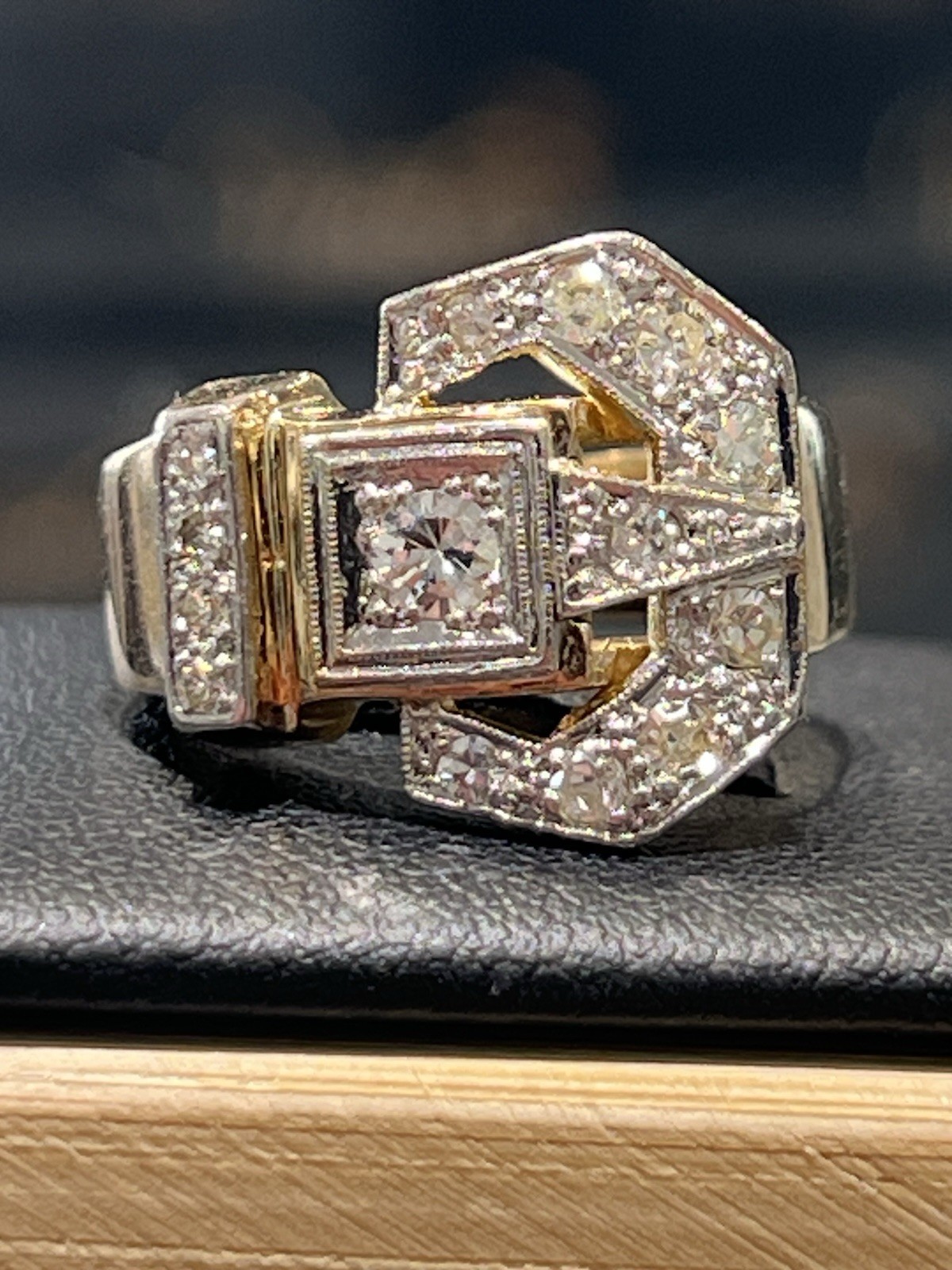 Antique 18k Diamonds Buckle Ladies Ring Size 6.75 - Gem