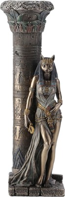 Veronese Resin Statues Egyptian Goddess Bastet Leaning On Pillar Statue ...