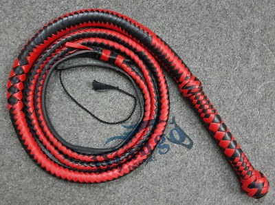 8 Feet 12 Plaits Red and black Real whip Top Grain Leather Heavy Duty ...