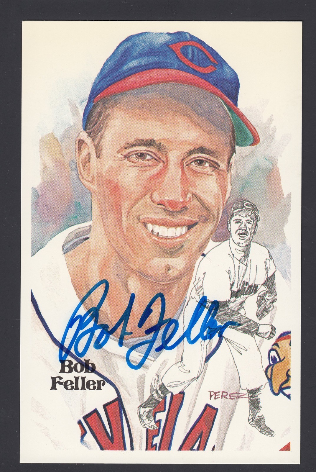 Bob Feller Autographed Perez Steele Art HOF Postcard #87 SGC Authentic ...