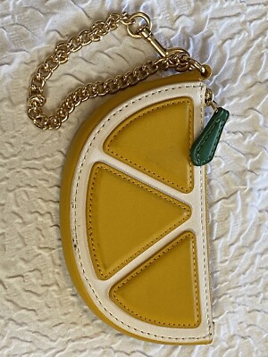 COACH LEATHER ORANGE SLICE LARGE COIN PURSE BAG CHARM CARD CASE NWT ...