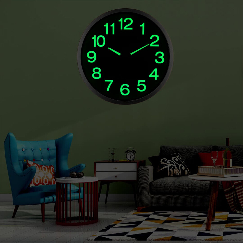 12" Indoor/Outdoor Home Wall Clock Glow In The Dark Silent Quartz ...