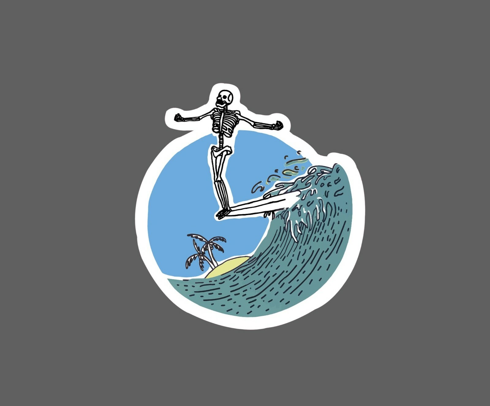 Skeleton Surfing Sticker Hang 10 Waterproof Bones Ocean Beach Gift NEW ...