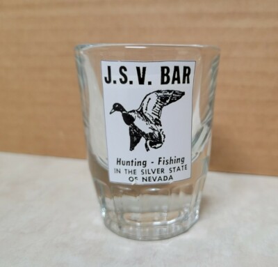 NEVADA CASINO FISHING J.S.V. BAR SHOT GLASS HUNTING COLLECTIBLE 2 OUNCE ...