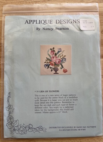 Nancy Pearson URN OF FLOWERS #77 Appliqué Quilt Pattern | eBay