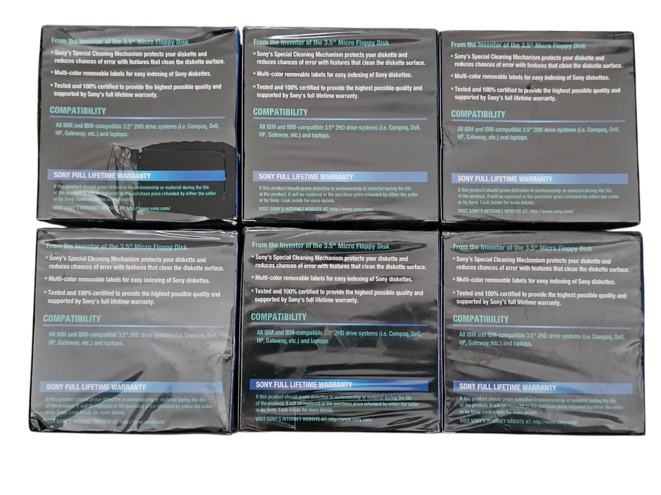 6 Sealed Boxes Sony 3.5 Inch Floppy Diskette NEW IBM Formatted 10 Pack ...