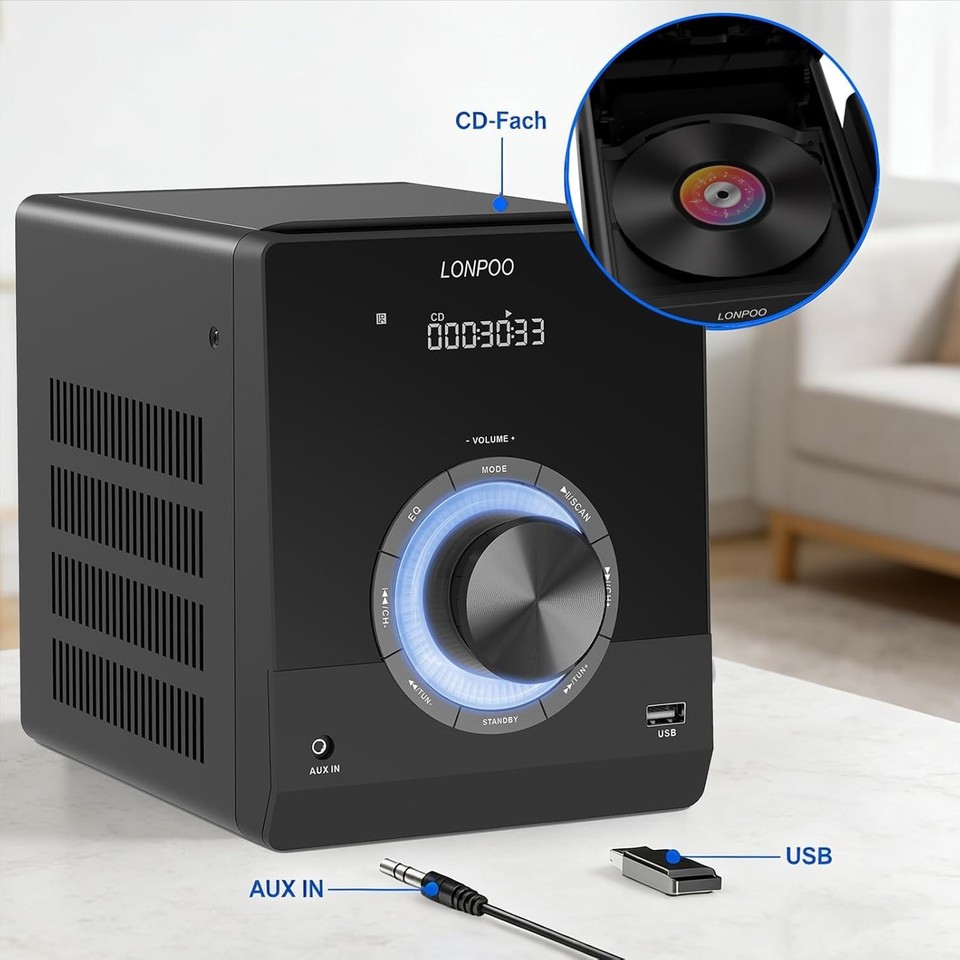 Compact 2.0 Stereo System with DSP Technology, CD Player & Wireless ...