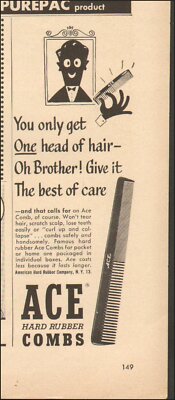 1940's Vintage ad for Ace Hard Rubber Combs`retro Funny (051519) | eBay