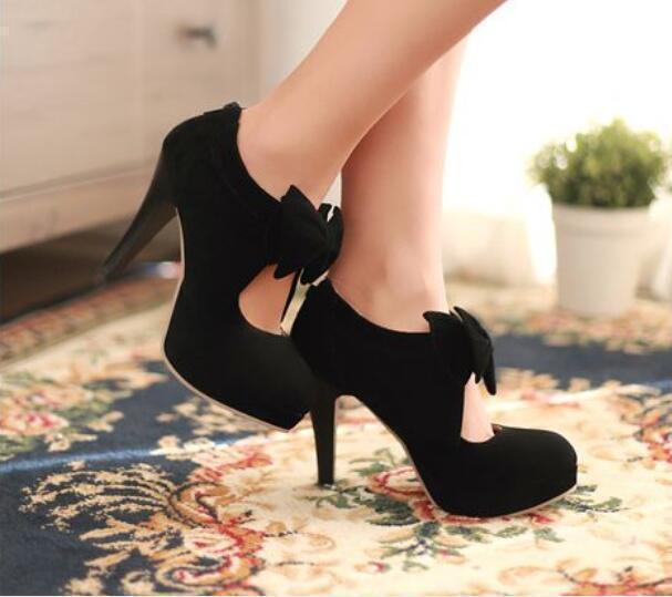 New fashion Womens Faux Suede Bow Tie High Heel Platform Pumps Court ...