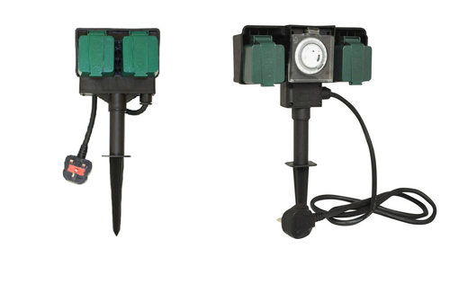 2 Gang 3M Outdoor Garden Sockets /24 Hr Timer Weather Waterproof Plug ...