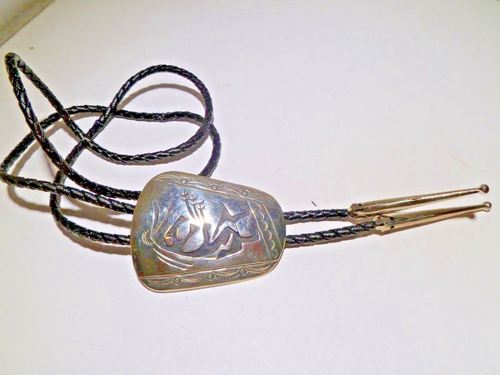 leander Nezzie Navajo Bolo Tie Necklace Sterling Silver Overlay Native ...