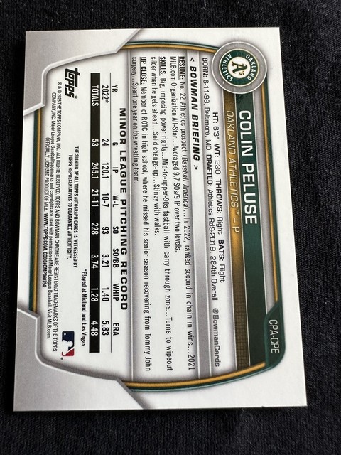 2023 Bowman - Chrome Prospect Autographs #CPA-CPE Colin Peluse (AU, RC ...