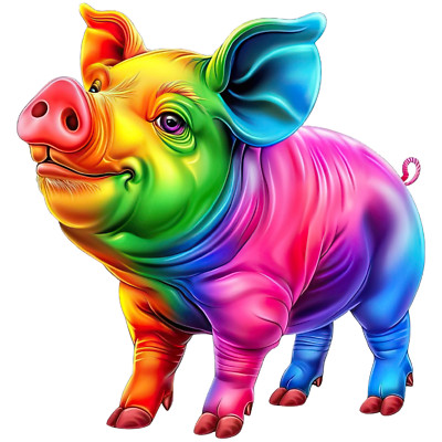 Rainbow Pig Sticker 4" Beautiful Colorful Vivid Bright Summer Vibrant ...