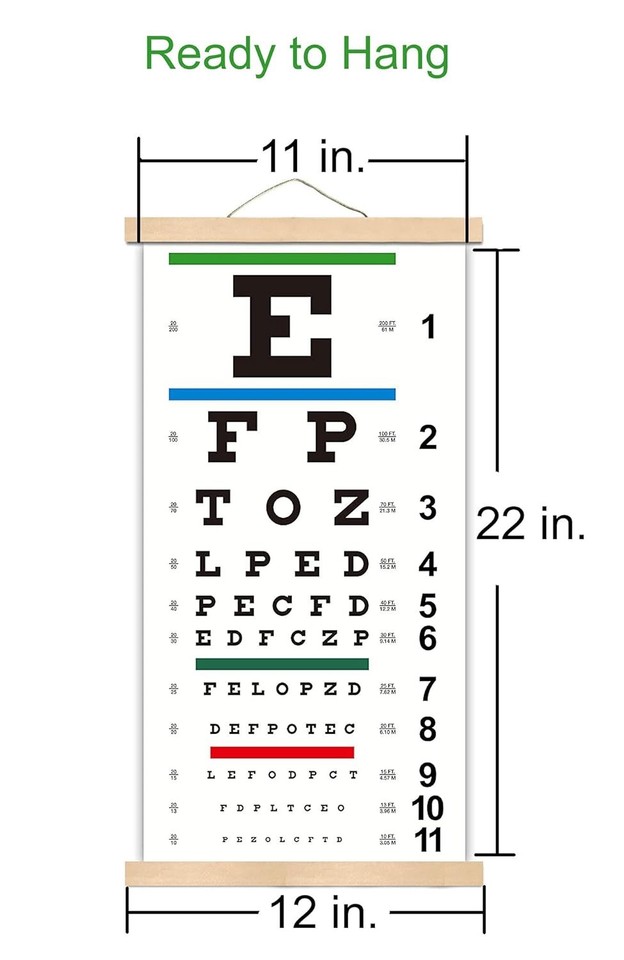 NOYOC Snellen Eye Chart 22x11 Inches Canvas with Wooden Frame & Eye ...