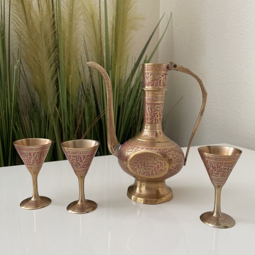 Pitcher/ Ewer Brass Islamic Arabic Indian Coffee Tea Pot & 3 mini ...