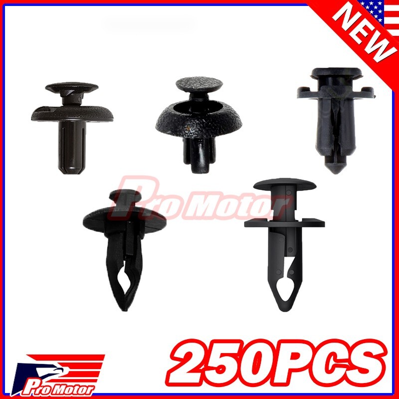 250pcs Fender Retainer Clip Fasteners Plastic Rivet Nylon Bumper ATV ...