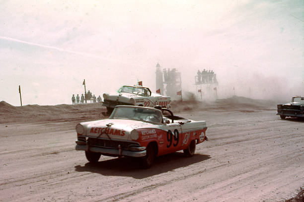 Fireball Roberts runs high line he attempts pass Bob Pronger NASCA- Old ...
