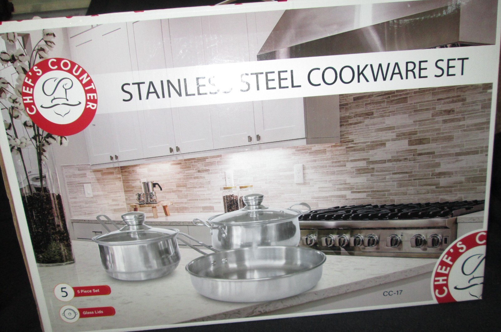 Chef's Counter Cookware Stainless Steel 5 Piece Saucepans and Skillet ...
