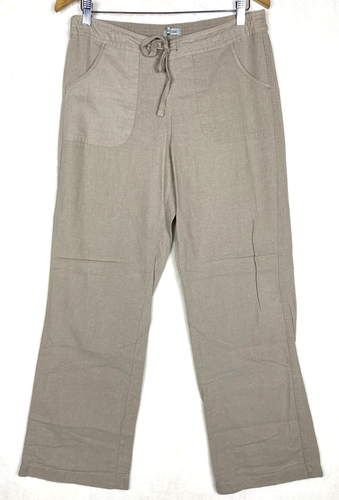 Per Se Pants Womens 6 Linen viscose Blend Straight Leg beige pull on ...