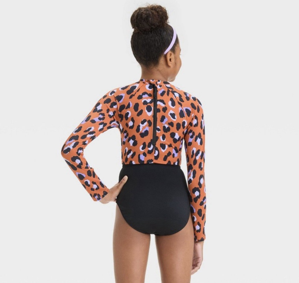 Art Class Swimsuit Girls M (8) One Piece Long Sleeve Leopard Print NWOT ...