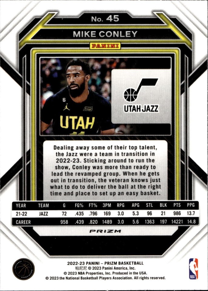 2022-23 Panini Prizm Mike Conley Ruby Wave Prizm Parallel #45 Denver ...