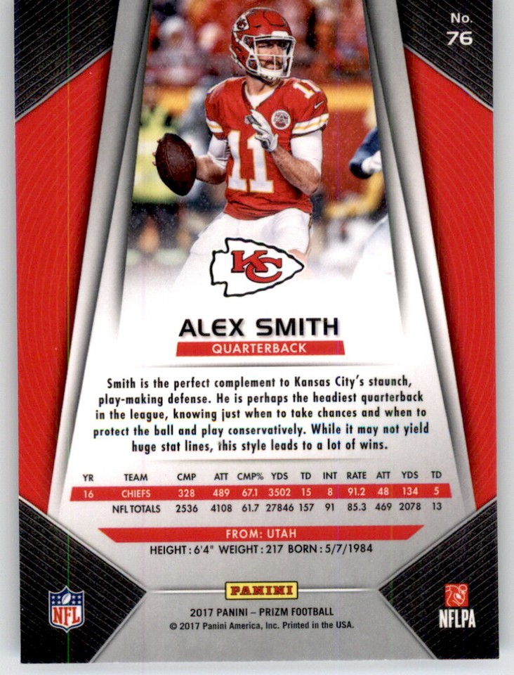 2017 Prizm Alex Smith NFL PWE Base Card Chiefs #76 | eBay