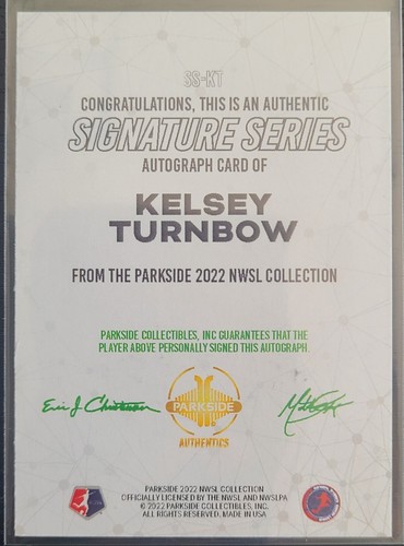 KELSEY TURNBOW 2022 PARKSIDE NWSL COLLECTION SIGNATURE SERIES AUTO! #SS ...
