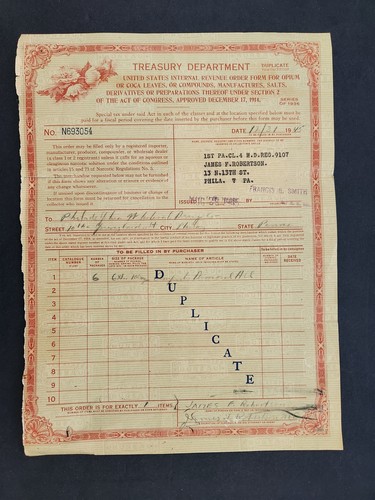 1945 vintage TREASURY DEPT US INTERNAL REVENUE FORM opium JAMES ...
