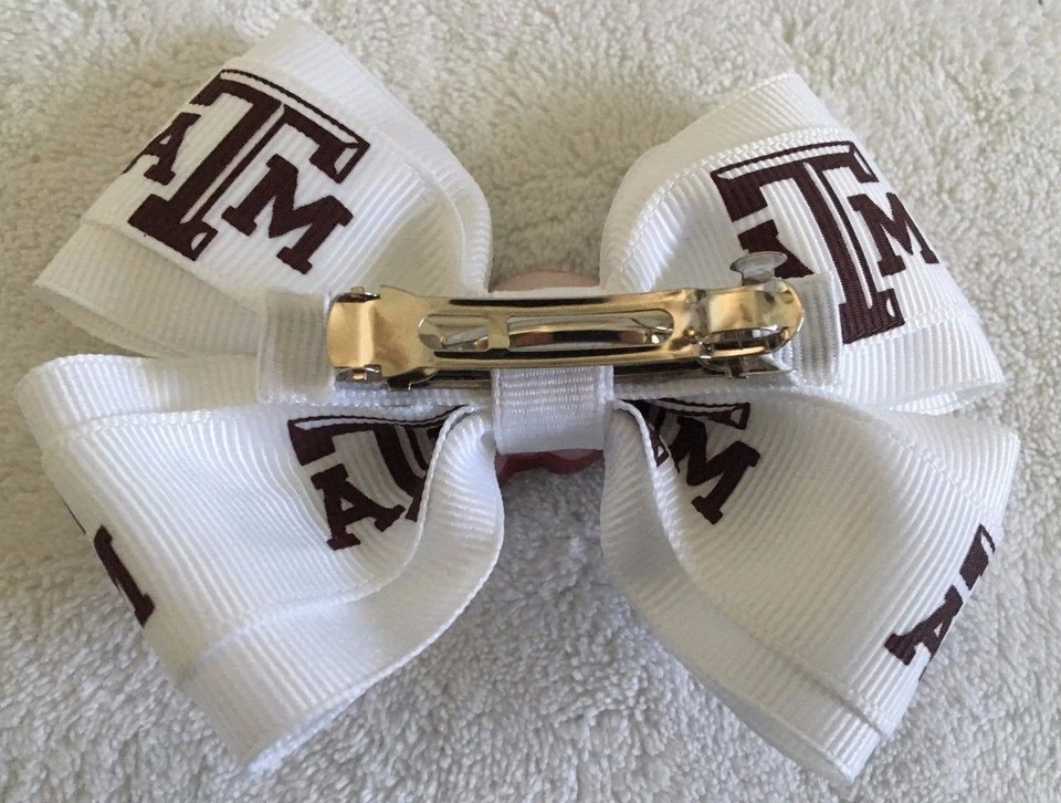 Girls Hair Bow 4" Wide Texas A&M Aggies White Ribbon French Barrette | eBay
