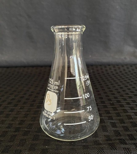 PYREX Glass 125mL Heavy Duty Rim Graduated Narrow Erlenmeyer Flask 4980 ...