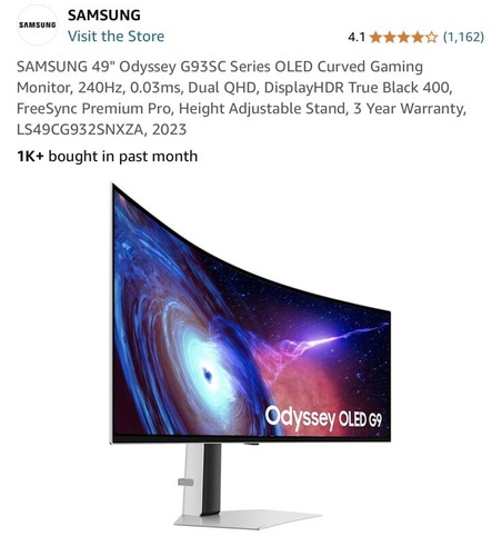 SAMSUNG 49" Odyssey G93SC Series OLED Curved Gaming Monitor, 240Hz ...