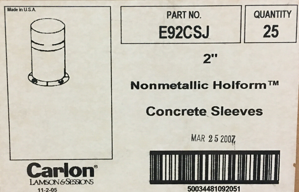 E92CSJ CARLON 2-INCH Concrete Pipe Sleeve | eBay