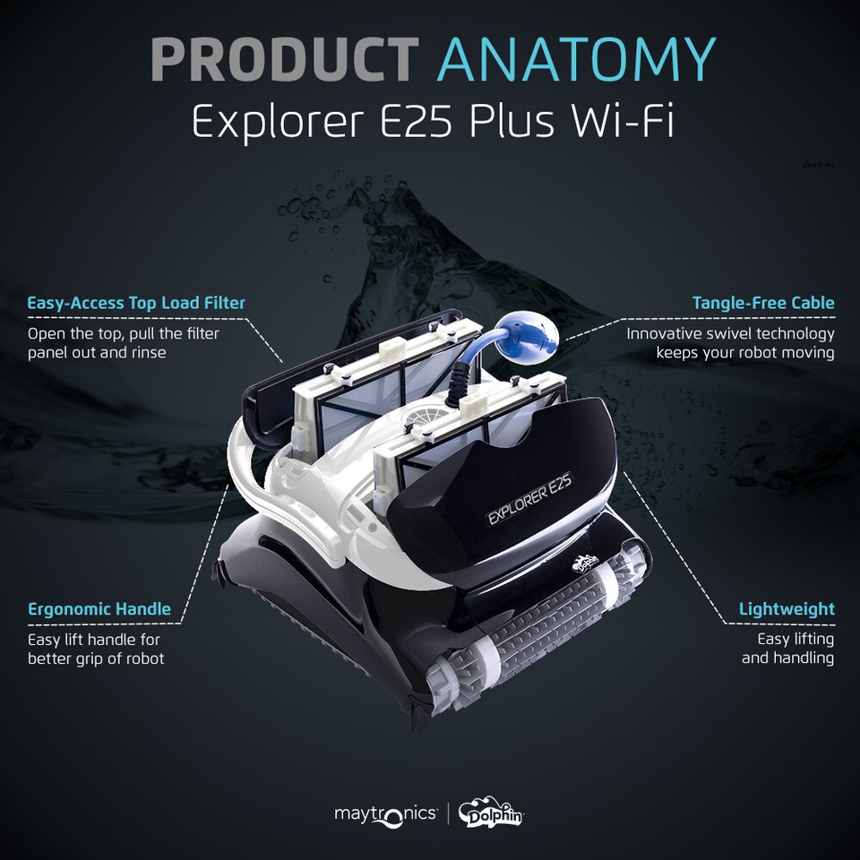 Dolphin Explorer E25 Wi-Fi Robotic Pool Vacuum Cleaner Pools up to 50 ...