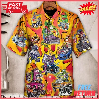 New! Custom Rat Fink Rattail Hot Rod Button Shirt Hot Rod Hawaiian ...