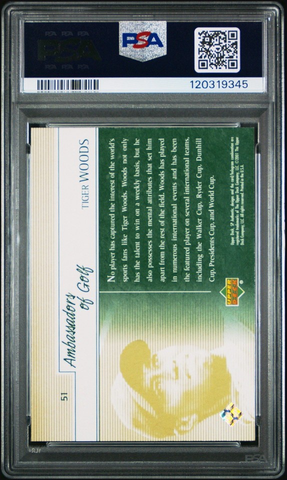 2001 SP Authentic Preview Tiger Woods #51 ERROR NO GOLD FOIL/LAST NAME ...