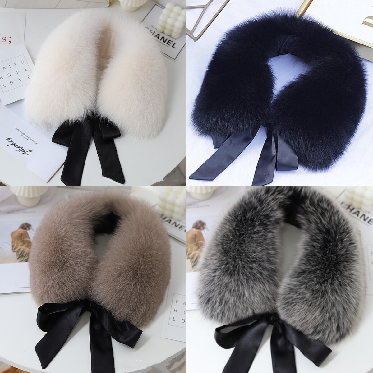 100% Real fox fur collar neck wrap /scarf pure women jacket collar ...