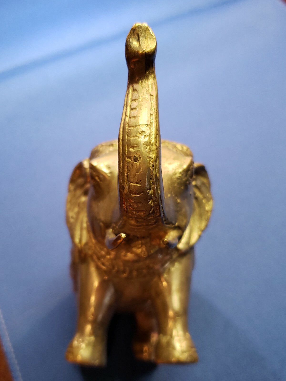 Vintage ELEPHANT TRUNK UP STATUE FIGURINE Brass Tusks India ...