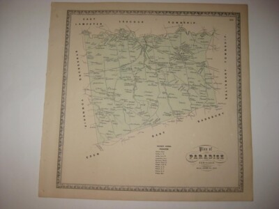 ANTIQUE 1864 PARADISE TOWNSHIP LANCASTER COUNTY PENNSYLVANIA HANDCLR ...