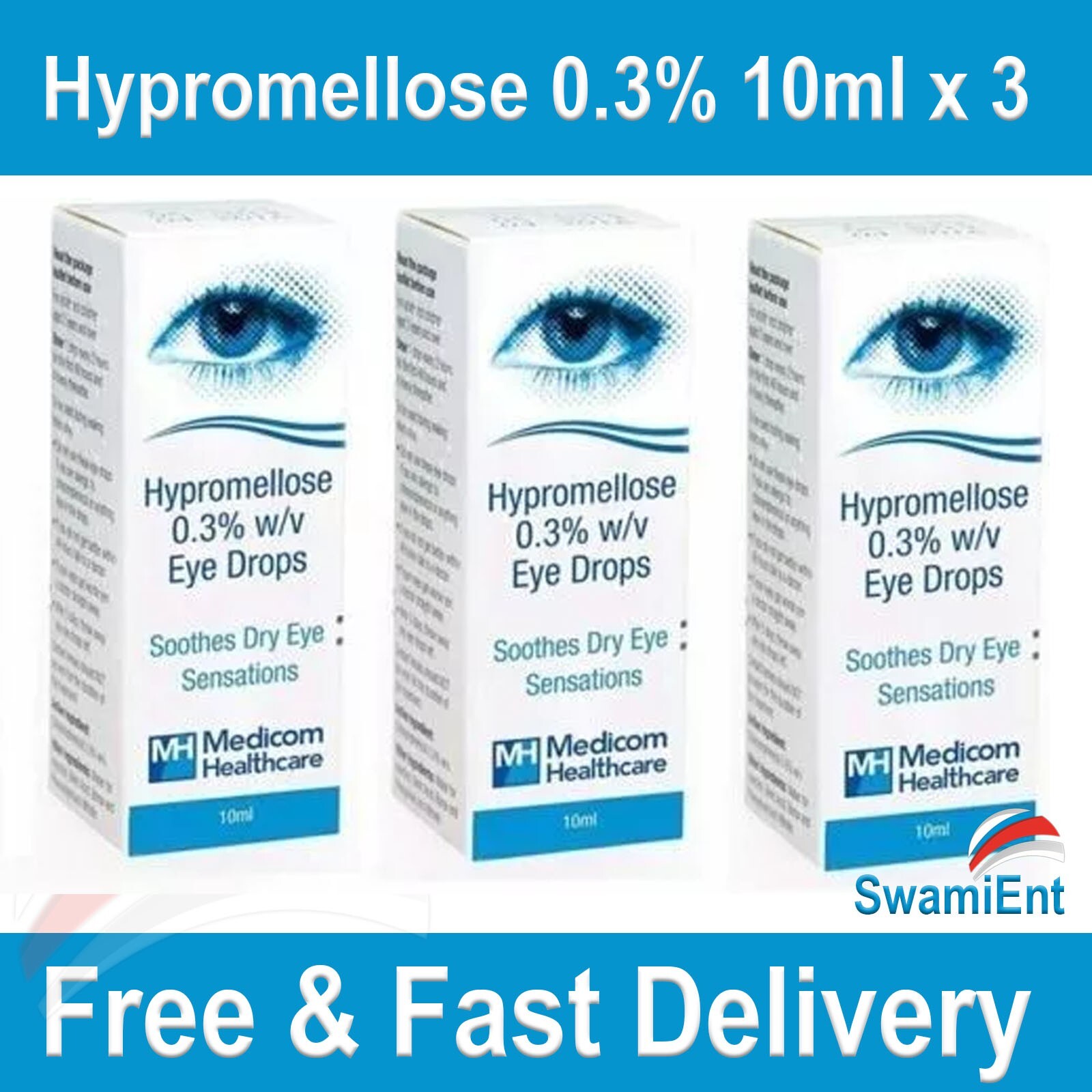 Hypromellose 0.3% Eye Drops For Dry Eyes 10ml - 3 pack **Brand May Vary ...