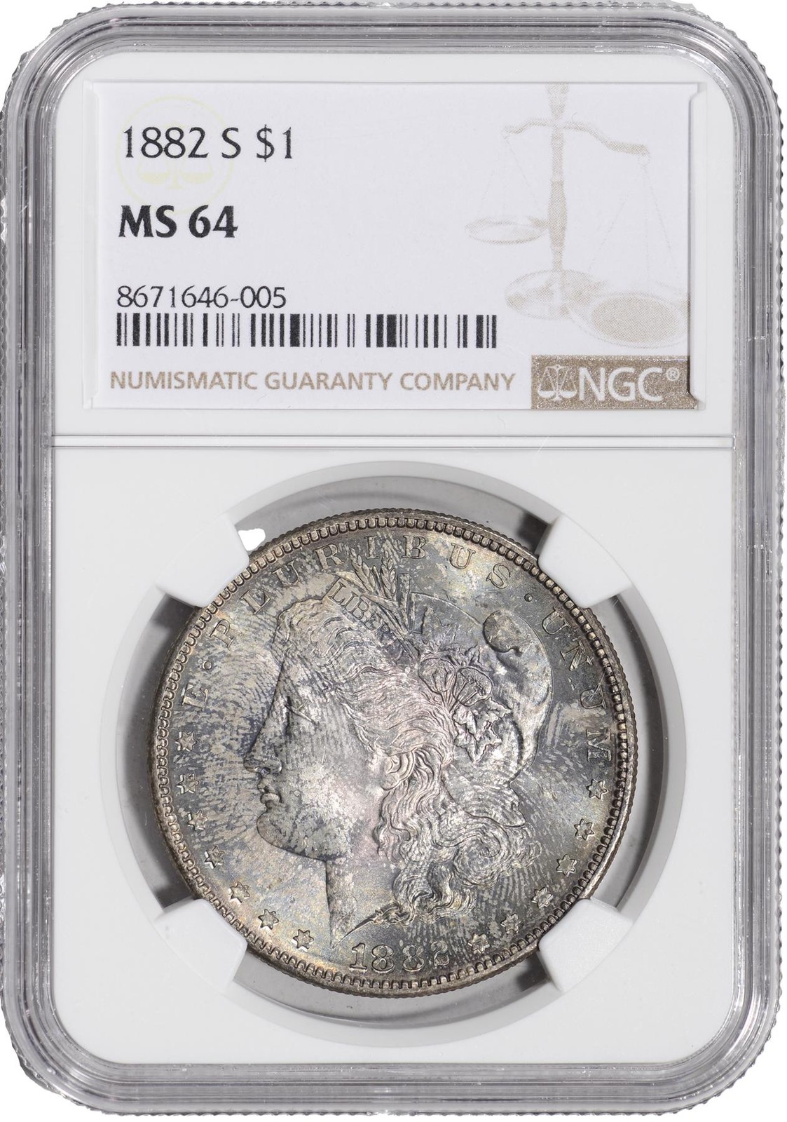 1882 S US Morgan Silver Dollar $1 - NGC MS64 Attractive Toning - D-11 ...