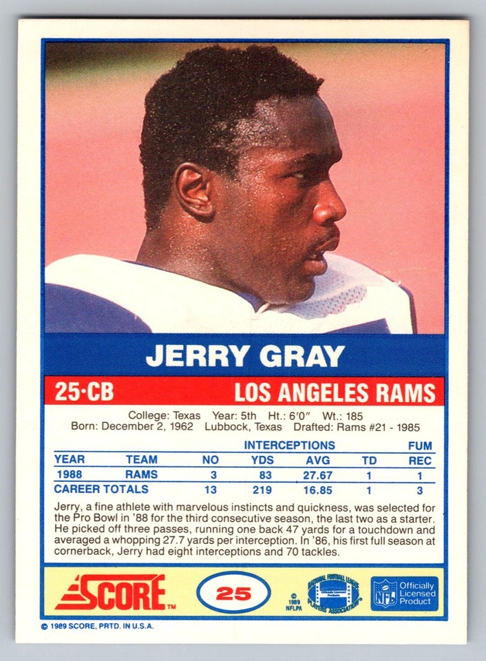 1989 Score #25 Jerry Gray NEAR MINT | eBay