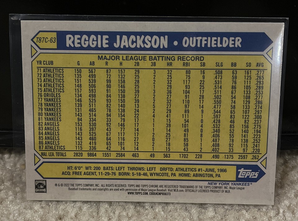 2022 Topps Update '87 Topps Silver Pack Chrome #T87C63 Reggie Jackson ...